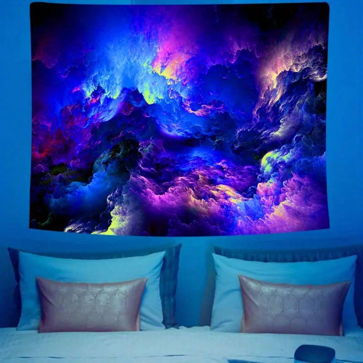 1pc Colourful Modern Galaxy Fluorescent Tapestry, Outer Space Polyster ...
