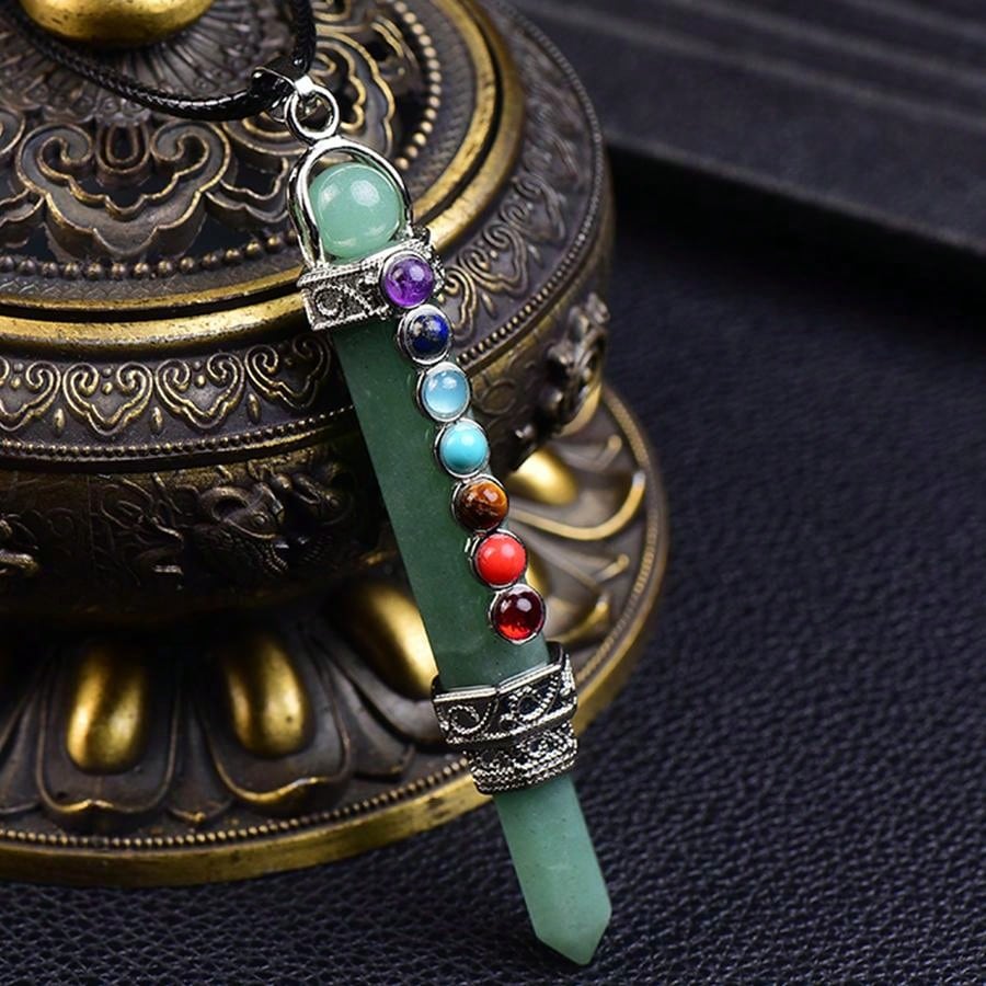 1PC Natural Stone Pencil Point Pendulum for dowsing 7 Chakra Wand Reiki ...