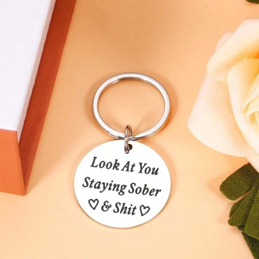 1pc Men Women Funny Stainless Steel Keychain Look At You Staying Sober ...