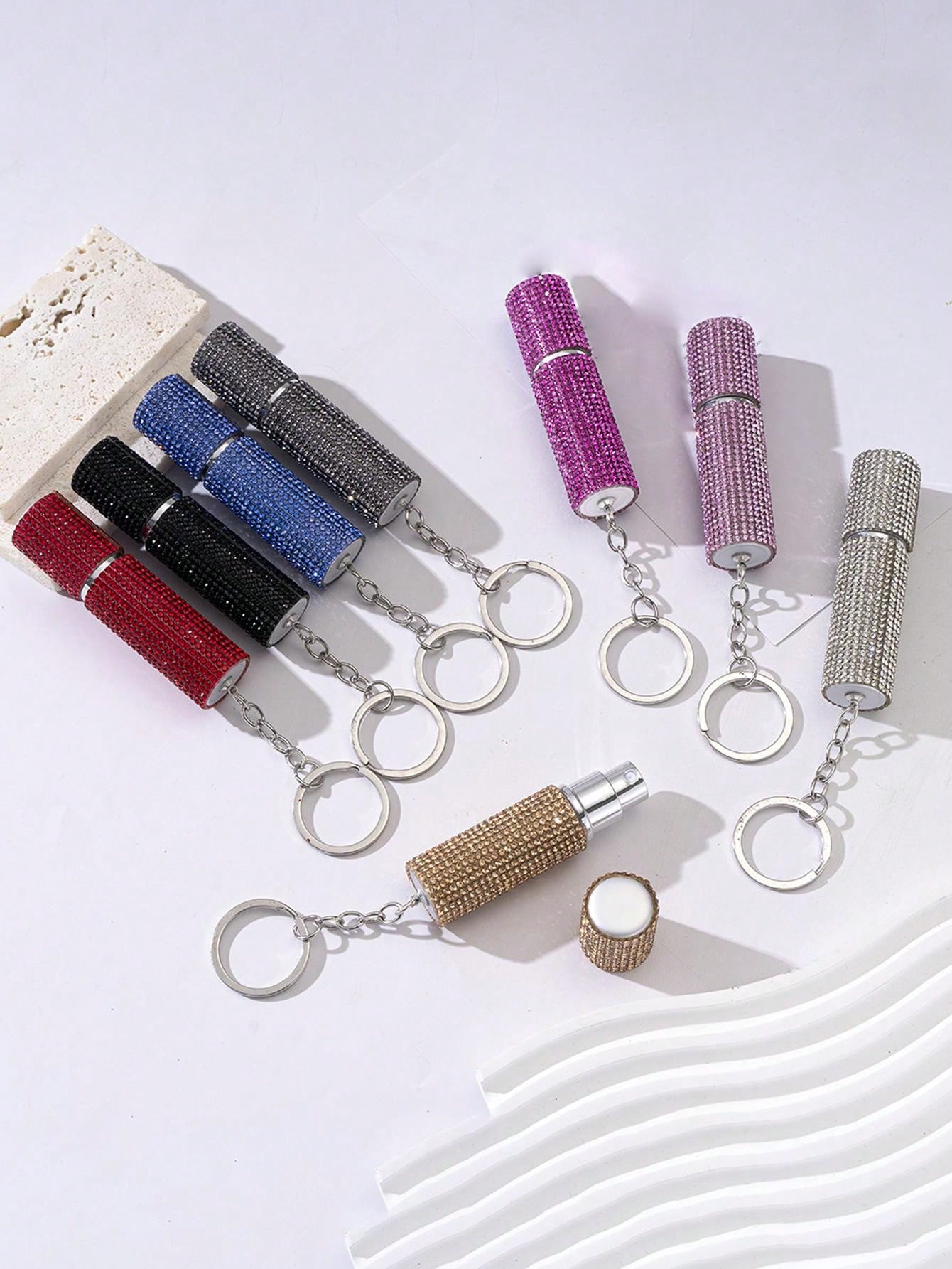 1pc Refillable Portable Perfume Spray Bottle Keychain with Rhinestone ...