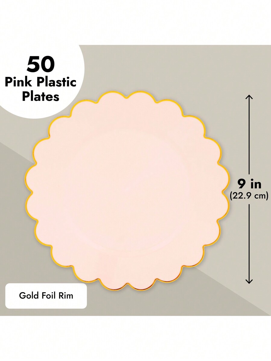 50 Pack Pink And Gold Plastic Plates, 9 Inch Scalloped Plates With Gold ...