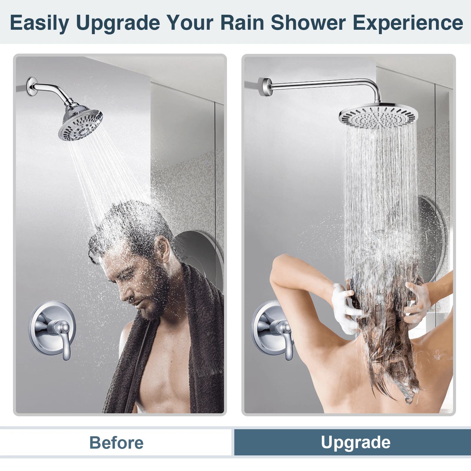 BRIGHT SHOWERS Rain Shower Head, 9 Inch High Pressure Waterfall ...