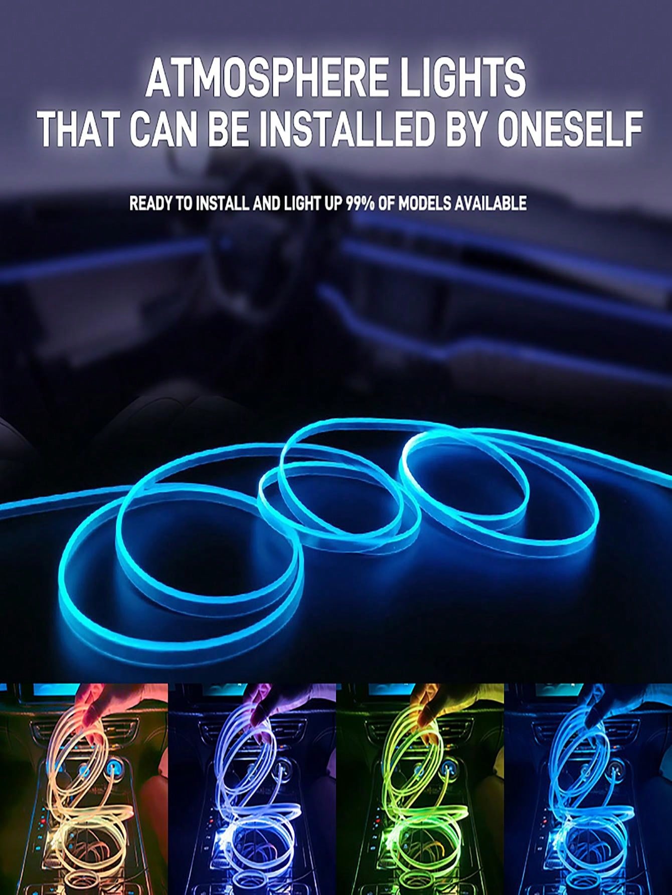 Car Interior LED Strip Lights,RGB 5 In 1 Fiber Optic. Ambient Lighting ...