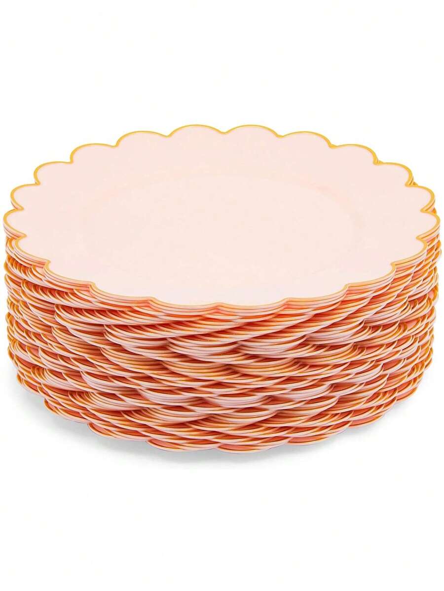 50 Pack Pink And Gold Plastic Plates, 9 Inch Scalloped Plates With Gold ...