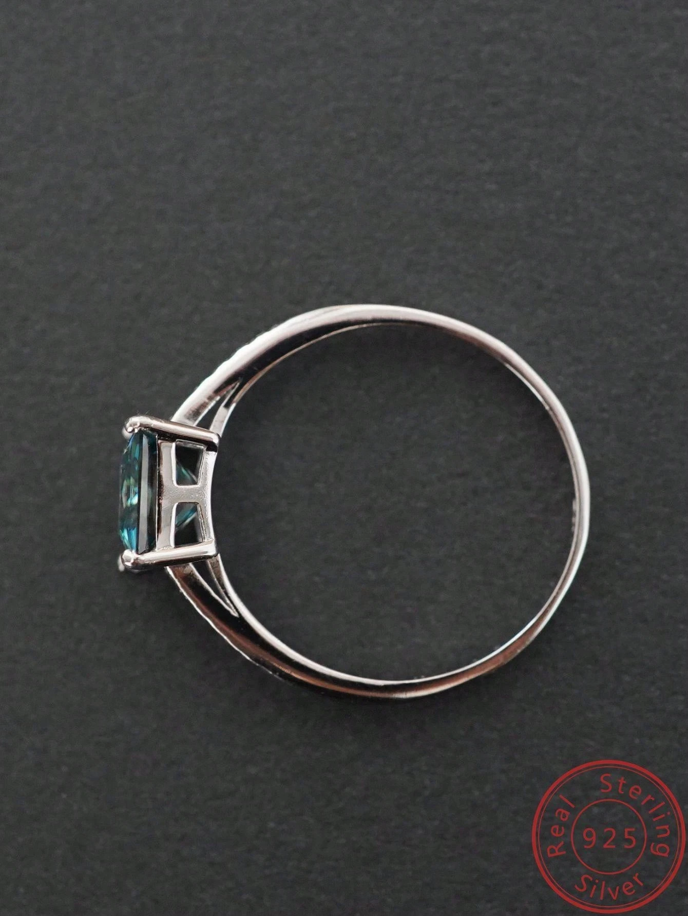 Blue-Green Princess Cut Moissanite Stone Straight Set Ring, 925 ...