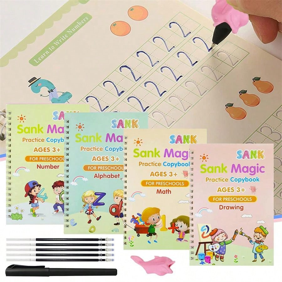 4pcs Magic Practice Copybook With Reusable Calligraphy Ink, Writing ...