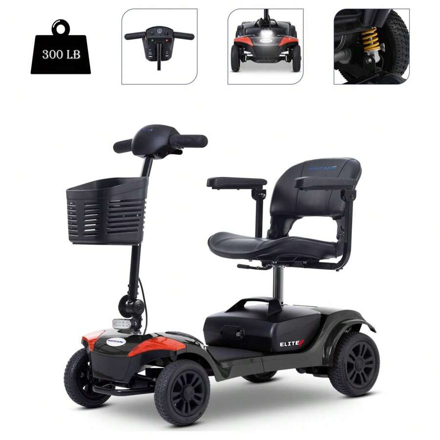 Waycare Folding 4 Wheel Mobility Scooter w LED Headlight for Seniors ...