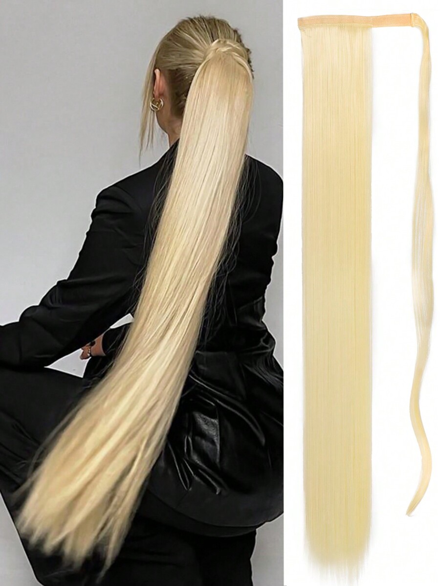Blond Lång Hästsvans Extension Med Clips Hästsvans Extension Omlott Lång Rak Hook And Loop