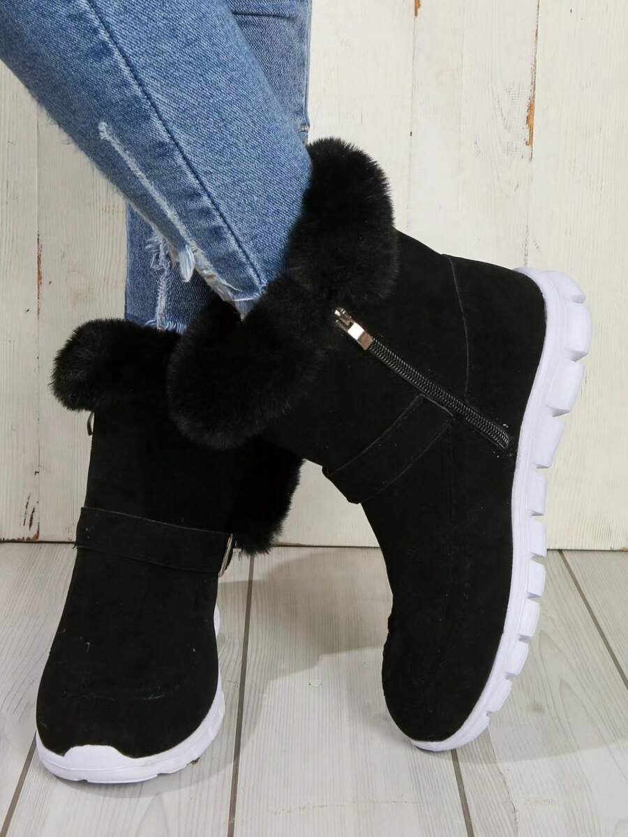 Black Lightweight Thick Sole Snow Boots With Platform And Short Tube ...