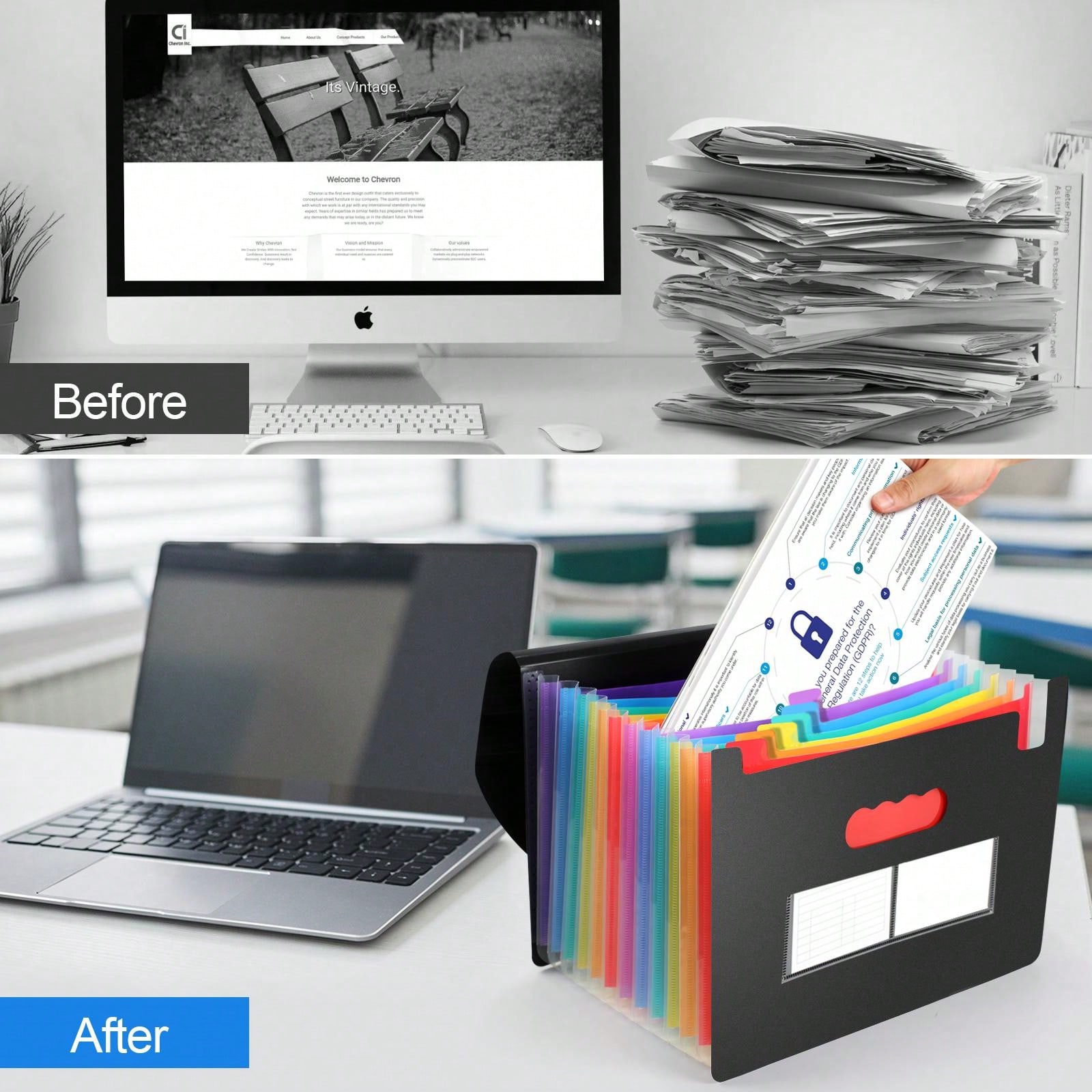 12 Pocket Accordion File Organizer, Plastic Expandable File Folder ...