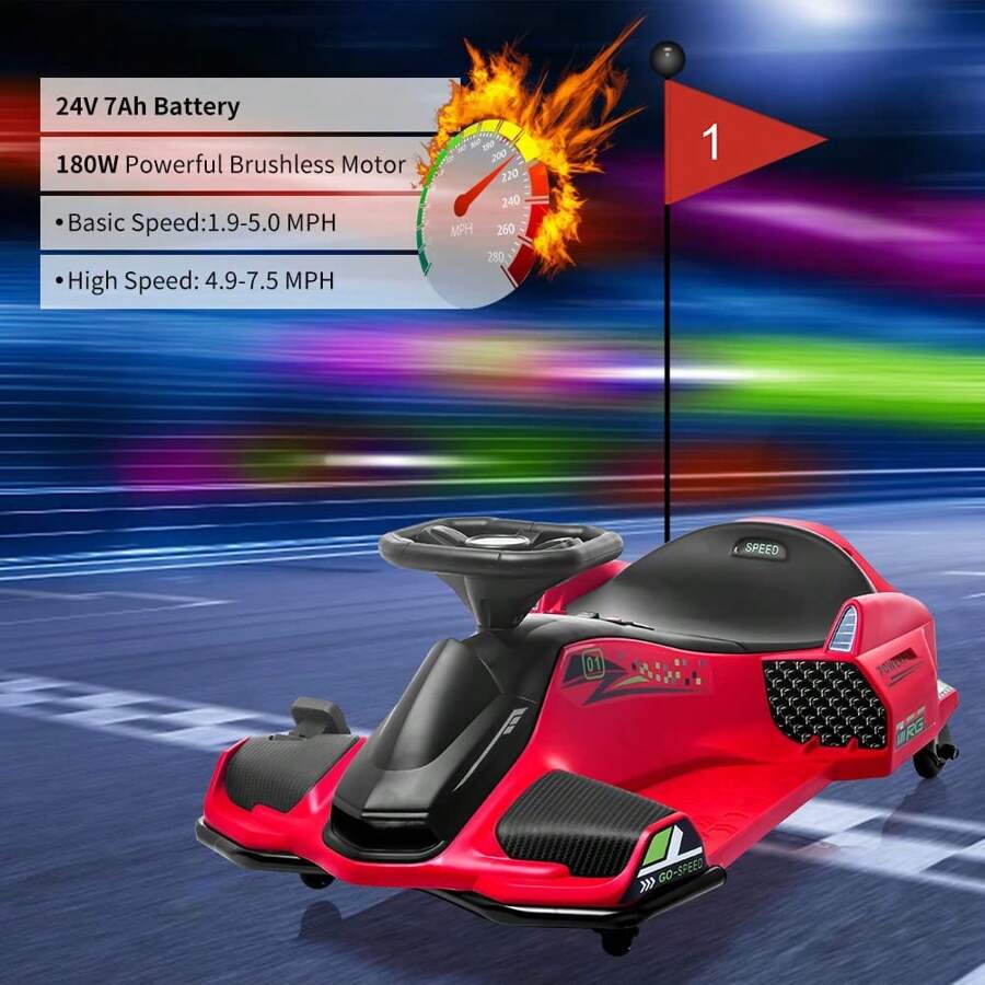 24V Ride on Drift Car,7Ah Battery 180W Brushless Motor Kids Electric ...