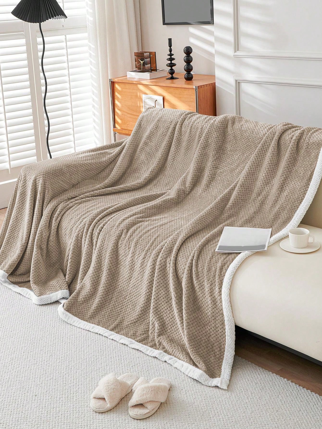 1pc Fluffy Beige Sofa Cover, Simple Modern Style Polyester Slip ...