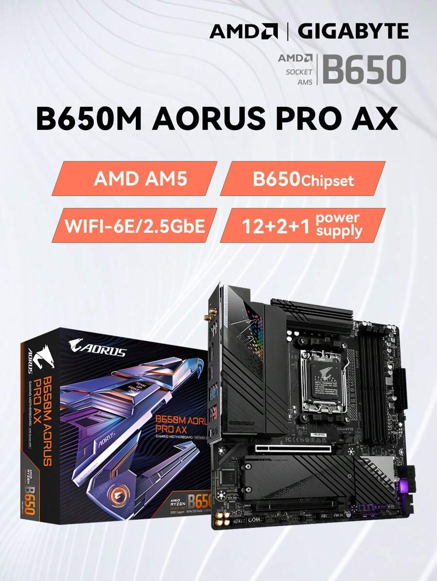 GIGABYTE Placa base M-ATX para PC B650M AORUS PRO AX, AMD AM5 Zen 4, DDR5, PCIe 4.0, M.2, WiFi ...