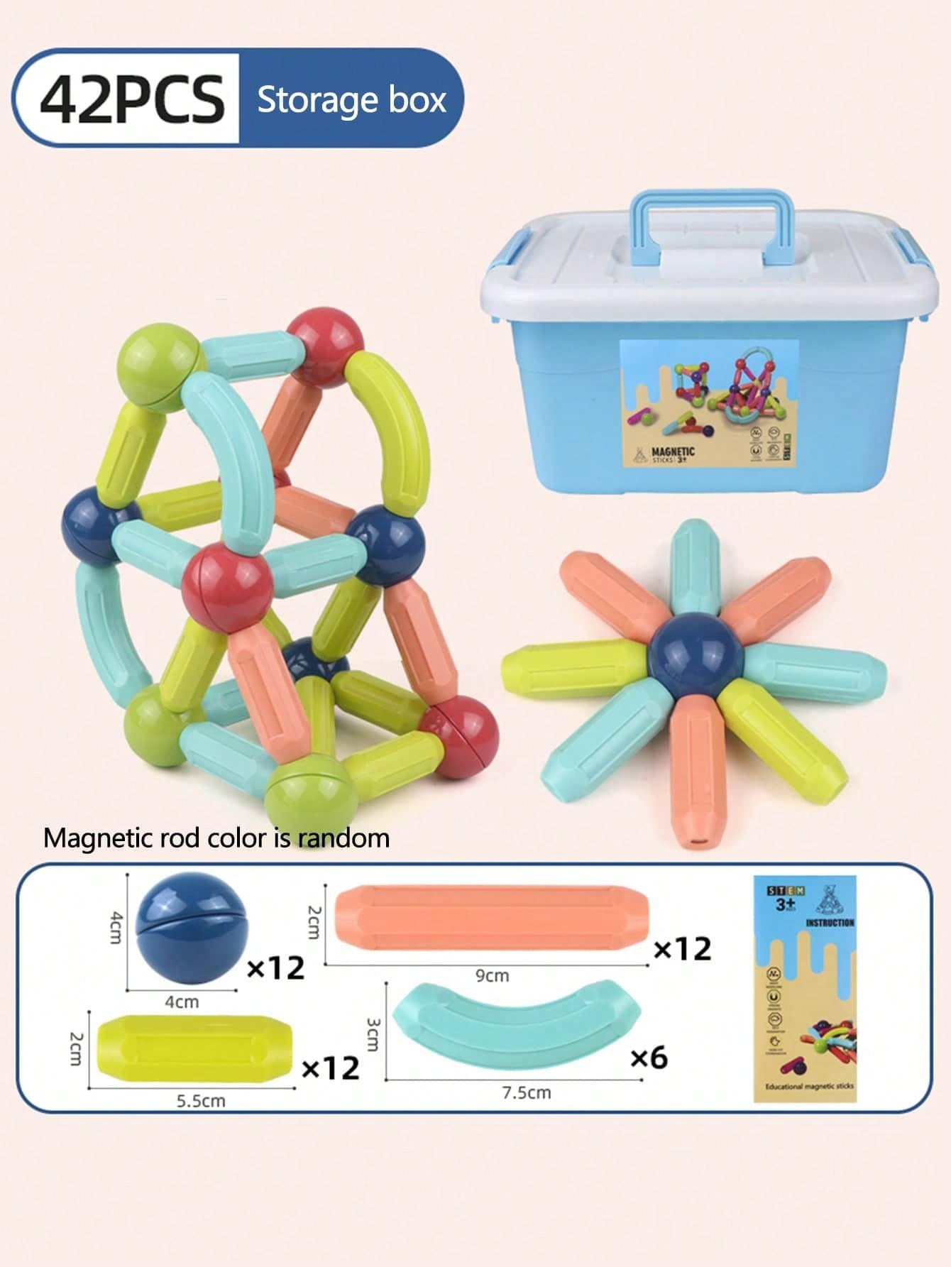 Magnetic Rod For Kids With Strong Magnet, Comes With Colorful Building ...