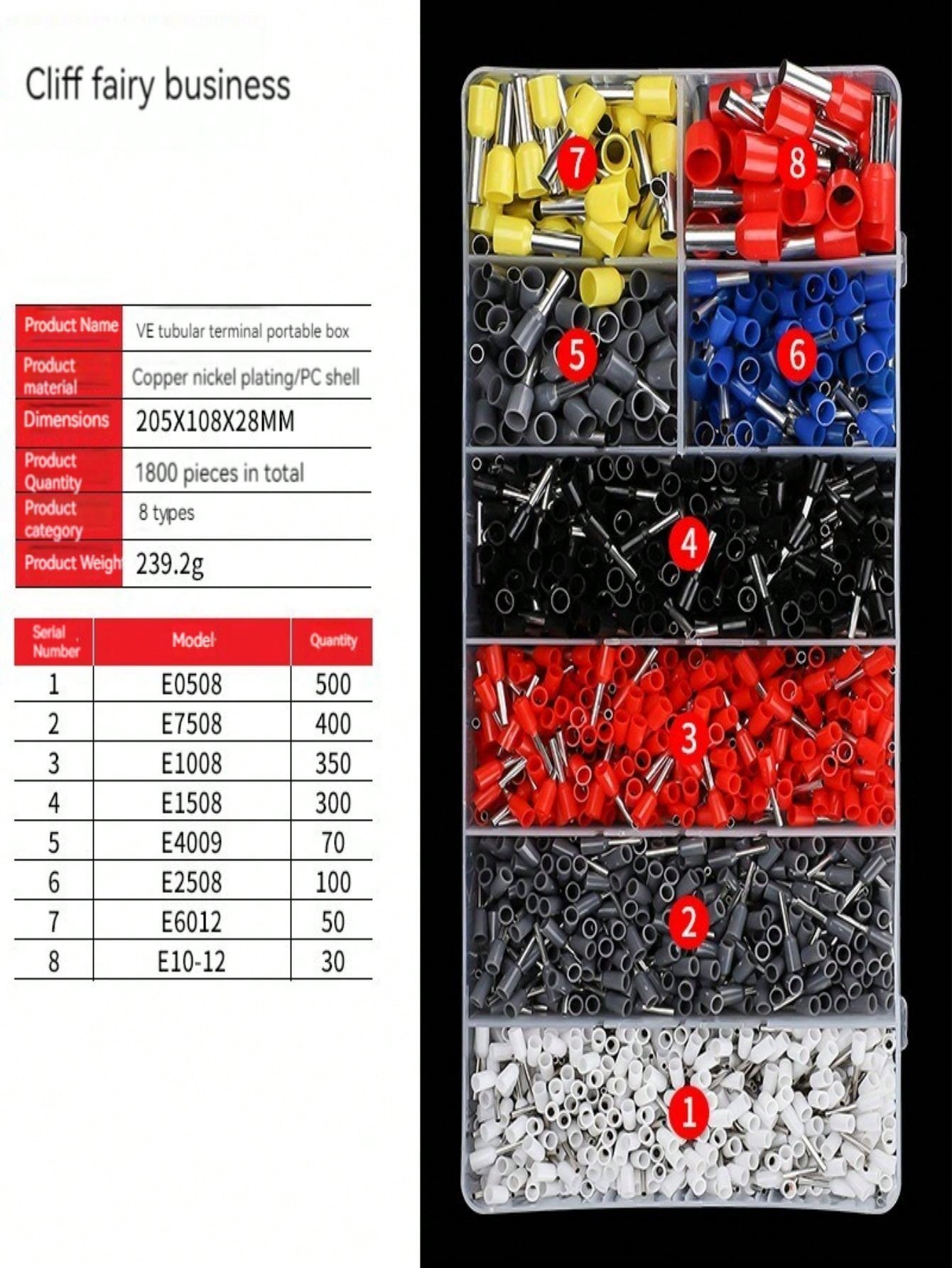 1800pcs/box Ve Series European Style Tubular Crimp Terminal Sleeve Kit ...