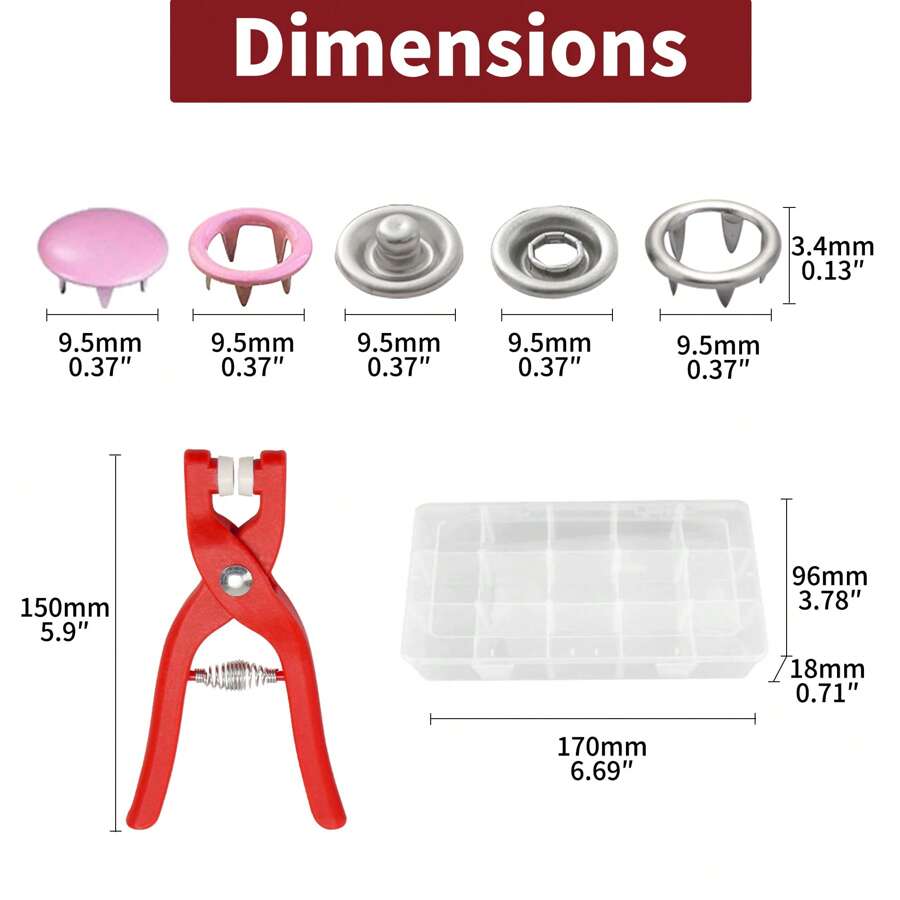 AIMUNOK 400pcs Snap Fasteners Kit Tool, Metal Snap Buttons Rings with ...