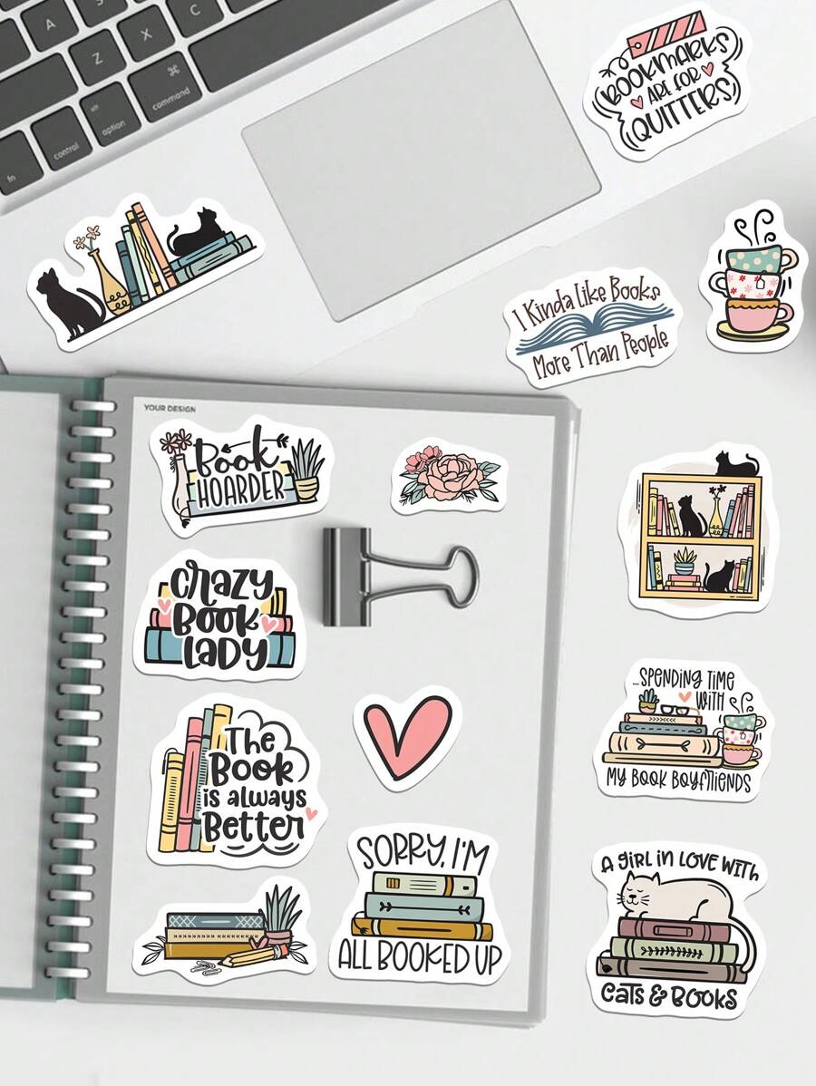 2 Sets Of 22 Designs Cartoon Book Cat Book Hoarder Stationery Assorted ...