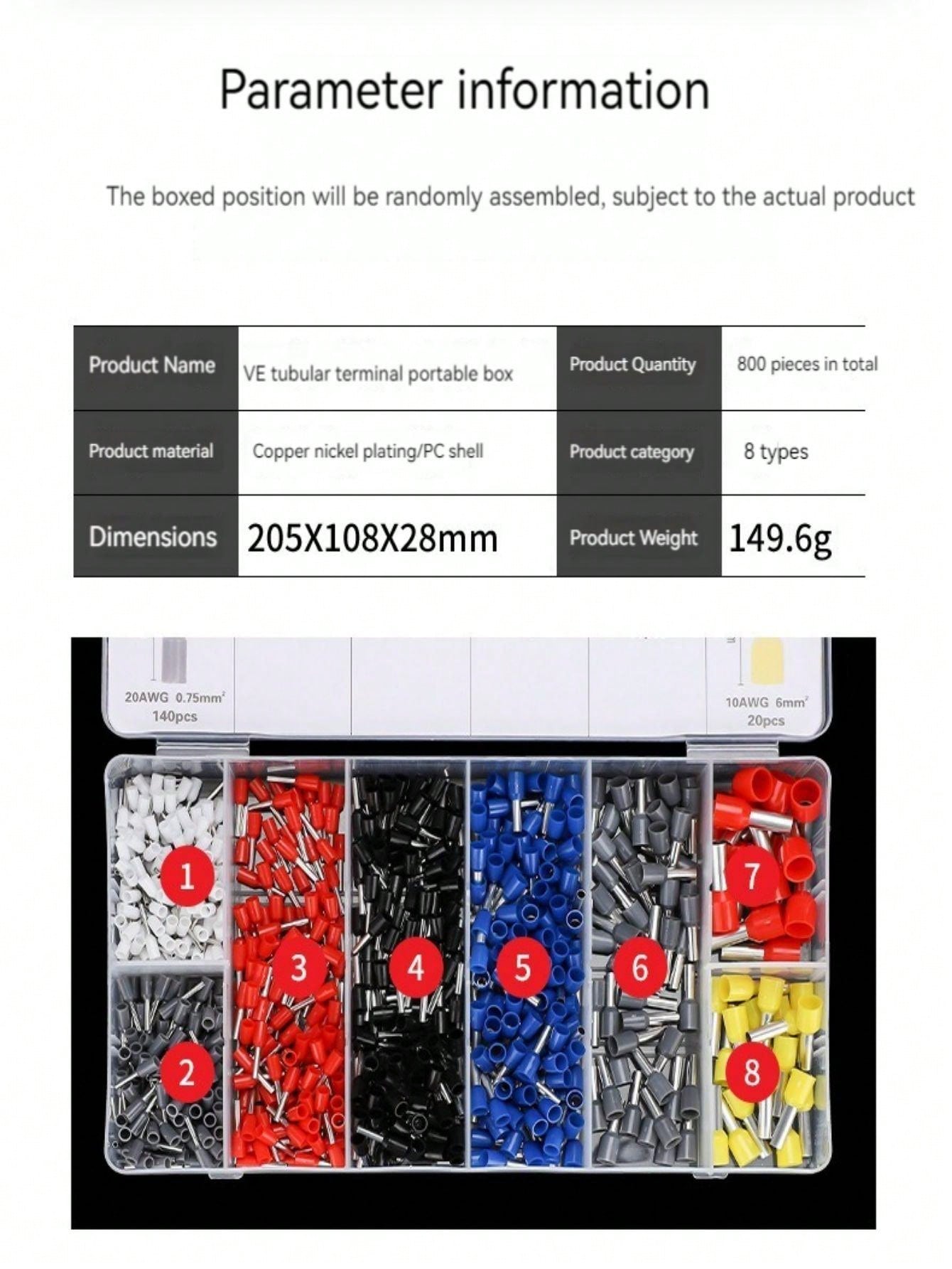 1800pcs/box Ve Series European Style Tubular Crimp Terminal Sleeve Kit ...