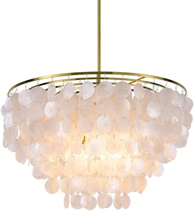 Wellmet Natural Capiz Shell Chandelier, 6 Lights Coastal Modern ...
