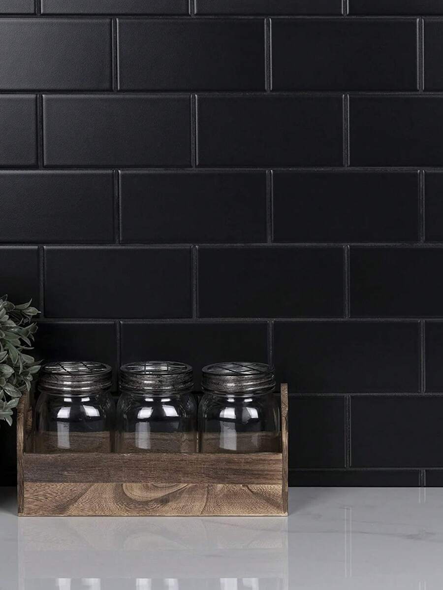 10-Sheets Backsplash Tile for Kitchen Peel and Stick, Matte Black Self ...