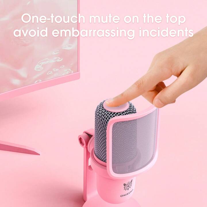 ONIKUMA M630 USB Gaming Microphone Pink Cute Wired Microphone With ...
