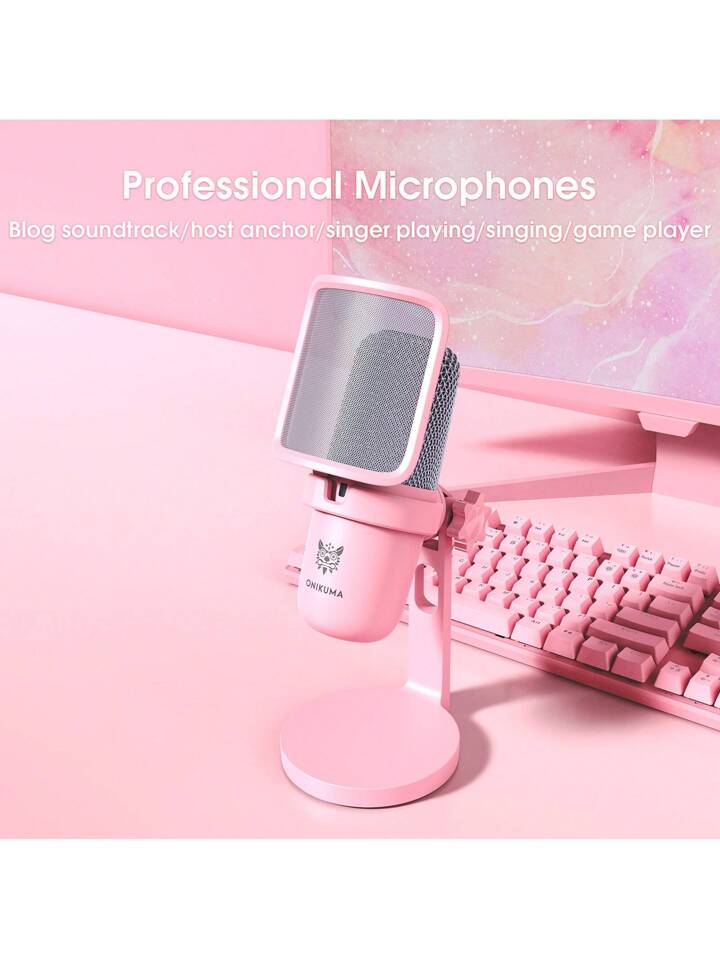 ONIKUMA M630 USB Gaming Microphone Pink Cute Wired Microphone With ...