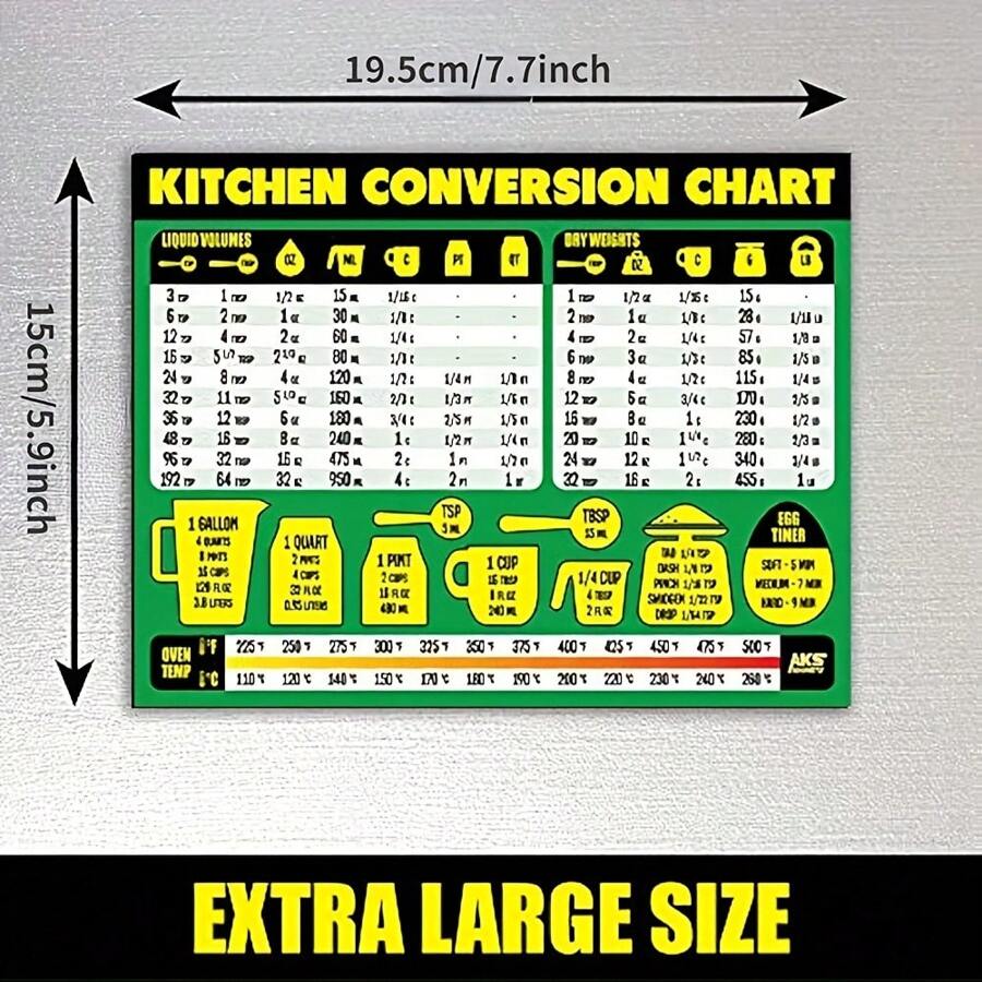 1pc Kitchen Conversion Chart Magnet, Measurement Cheat Sheet For ...