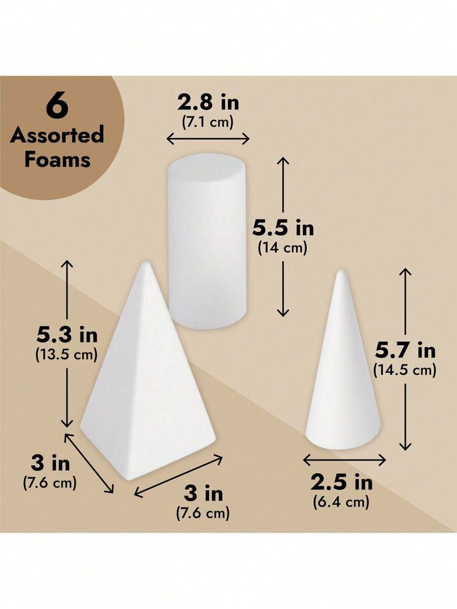 6-Pack Assorted Foam Geometric Shapes, Sizes Ranging From 2.5 to 5.9 in ...
