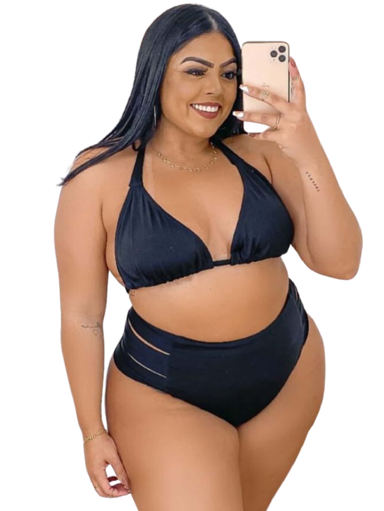 Biquíni Plus Size Cintura Alta Hot Pant Cortininha Tiras Moda Praia