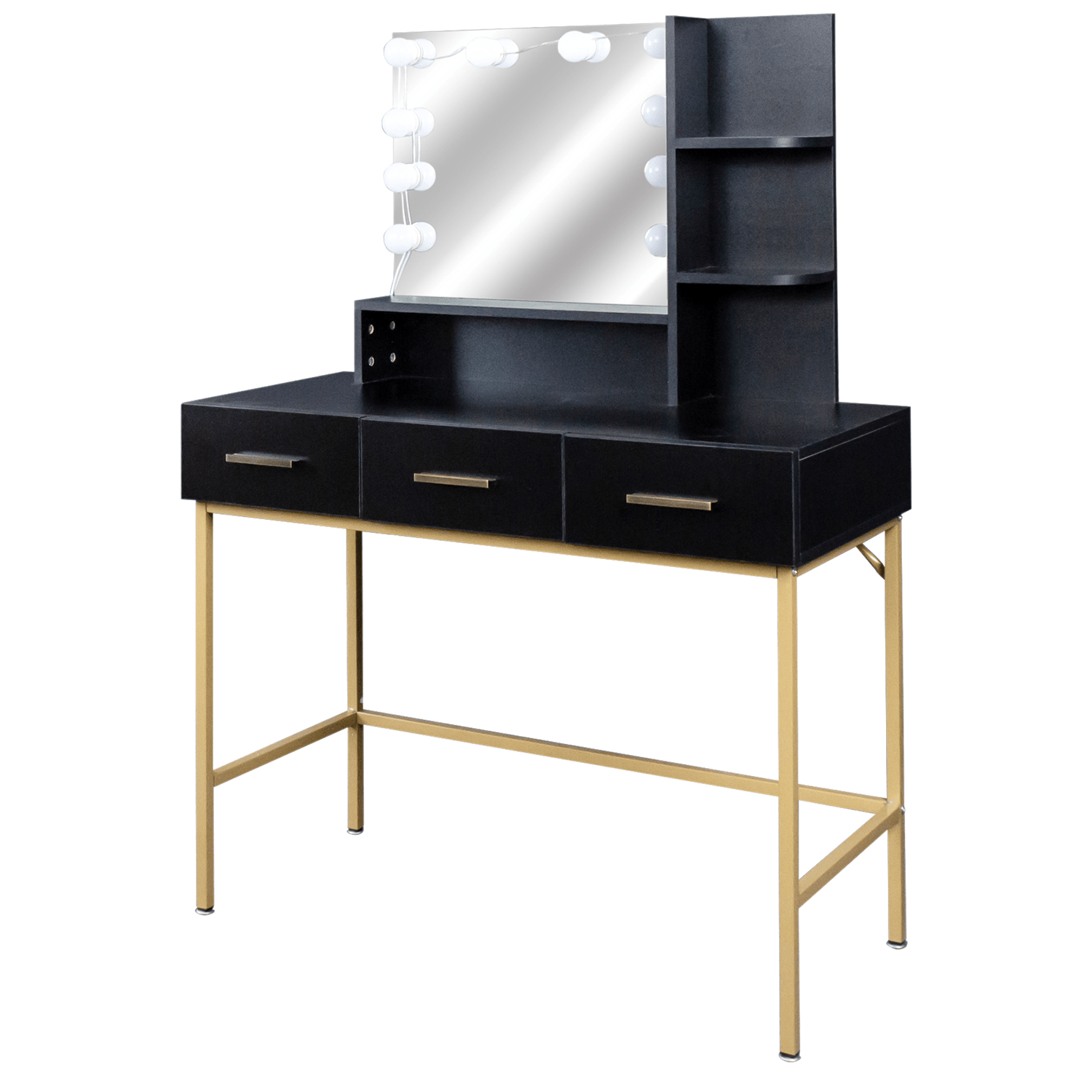 Black Modern Minimalist Vanity with LED Lights and Large Storage Space ...