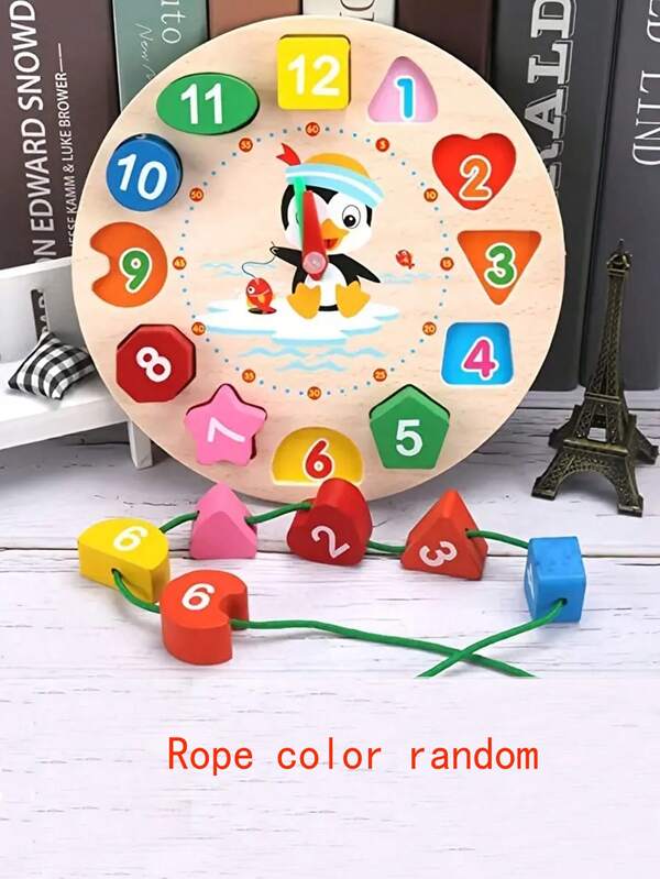 Wooden Shape Color Sorting Clock - Teaching Time Number Block Puzzle ...