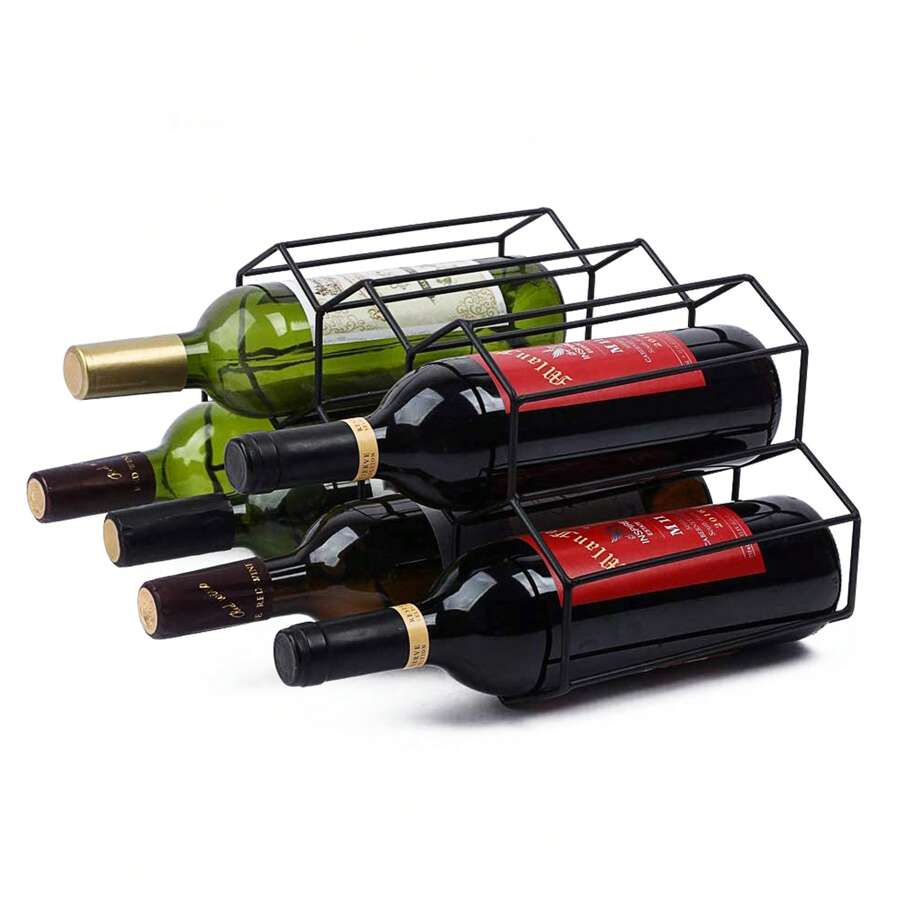 Small Wine Rack 9 Bottle Holder - No Need Assembly Modern Metal Wire ...
