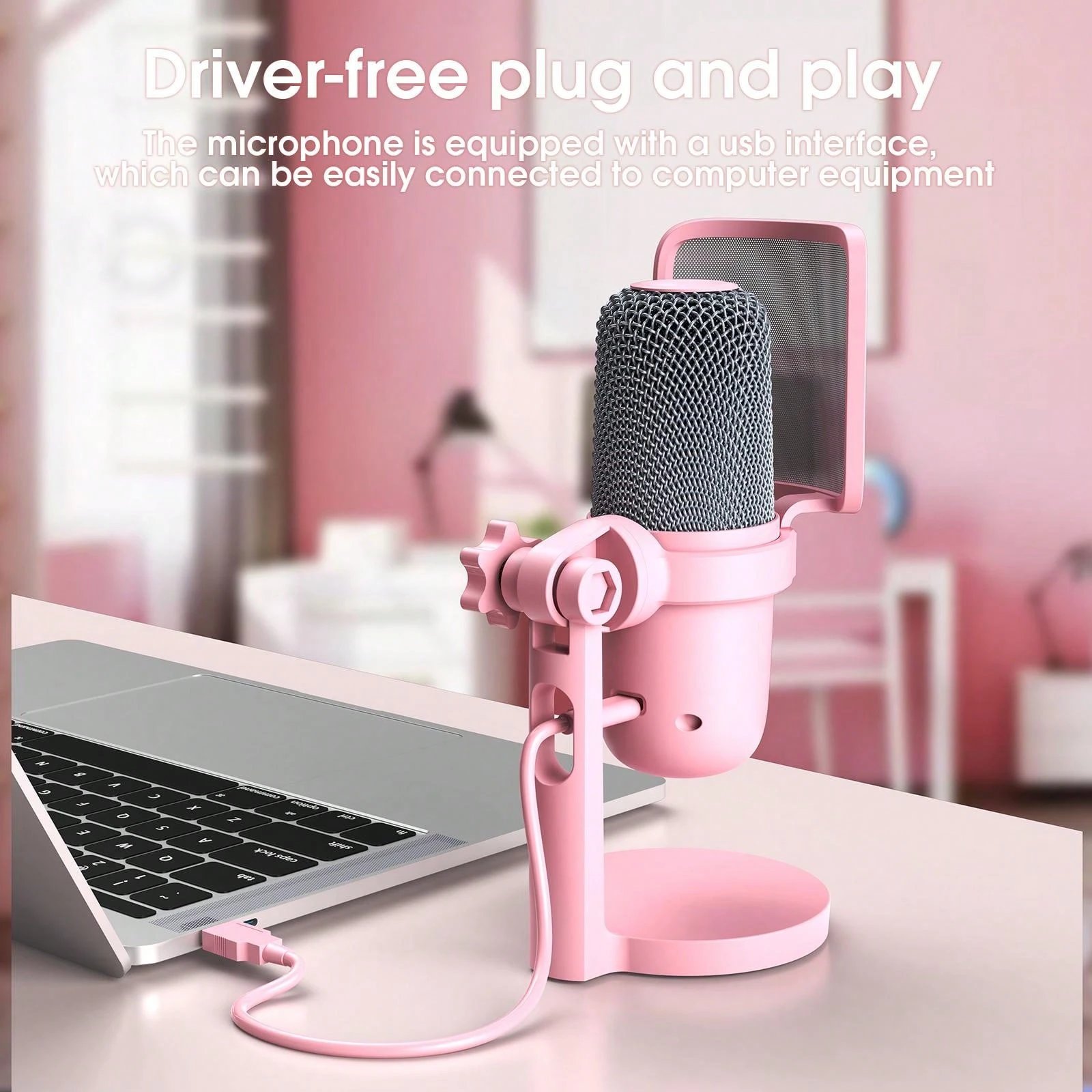 ONIKUMA M630 USB Gaming Microphone Pink Cute Wired Microphone With ...