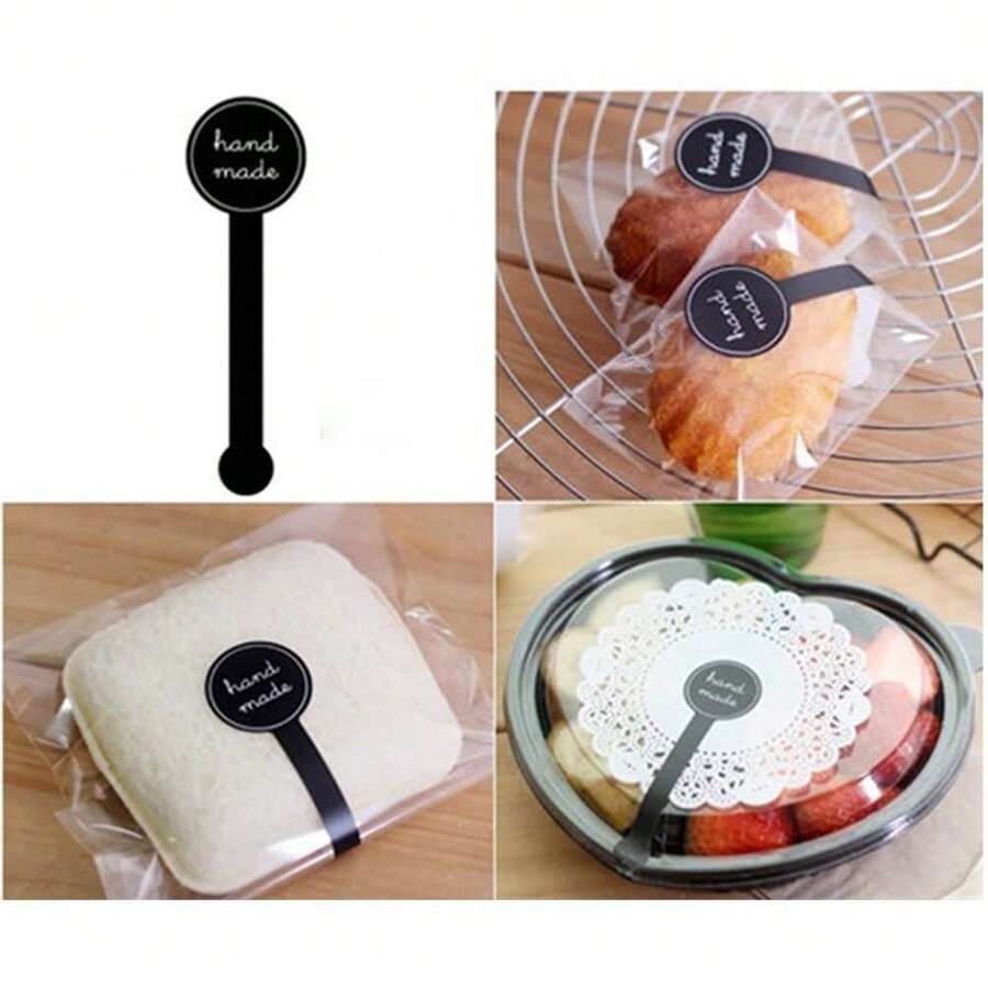 100 Pcs/Pack Long Style Pink Cute Thank You Stickers Black Handmade ...