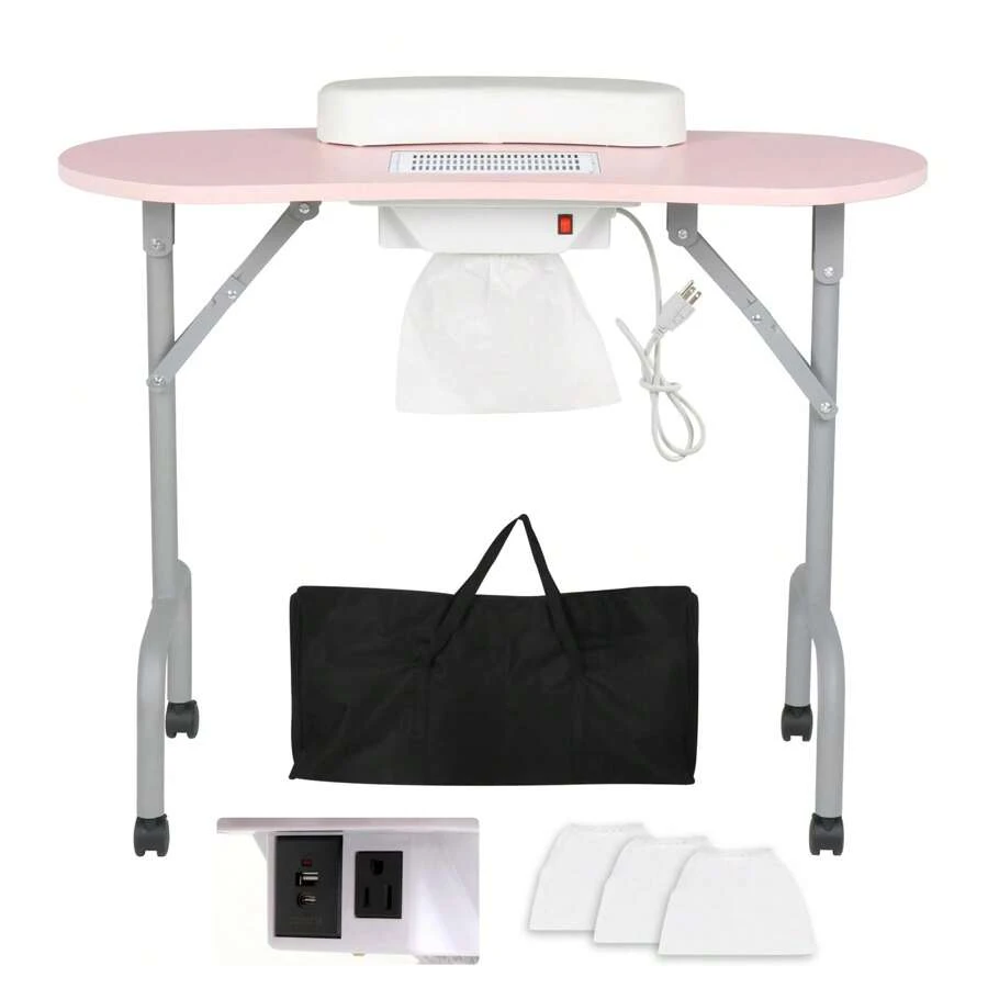 LUCKUP Portable Manicure Table Foldable Nail Desk With Charging Station ...