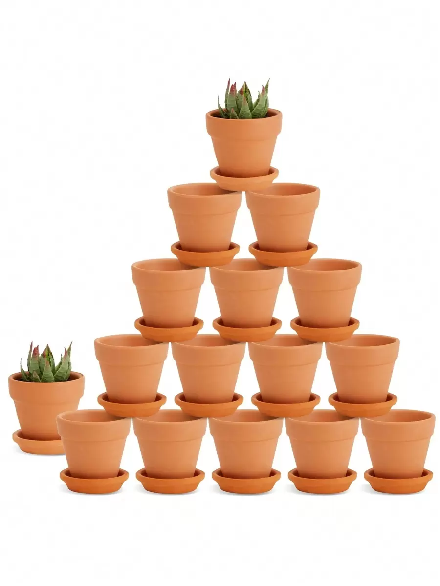 2-Inch 16-Pack Small Terracotta Pots with Saucers and Drainage Hole ...