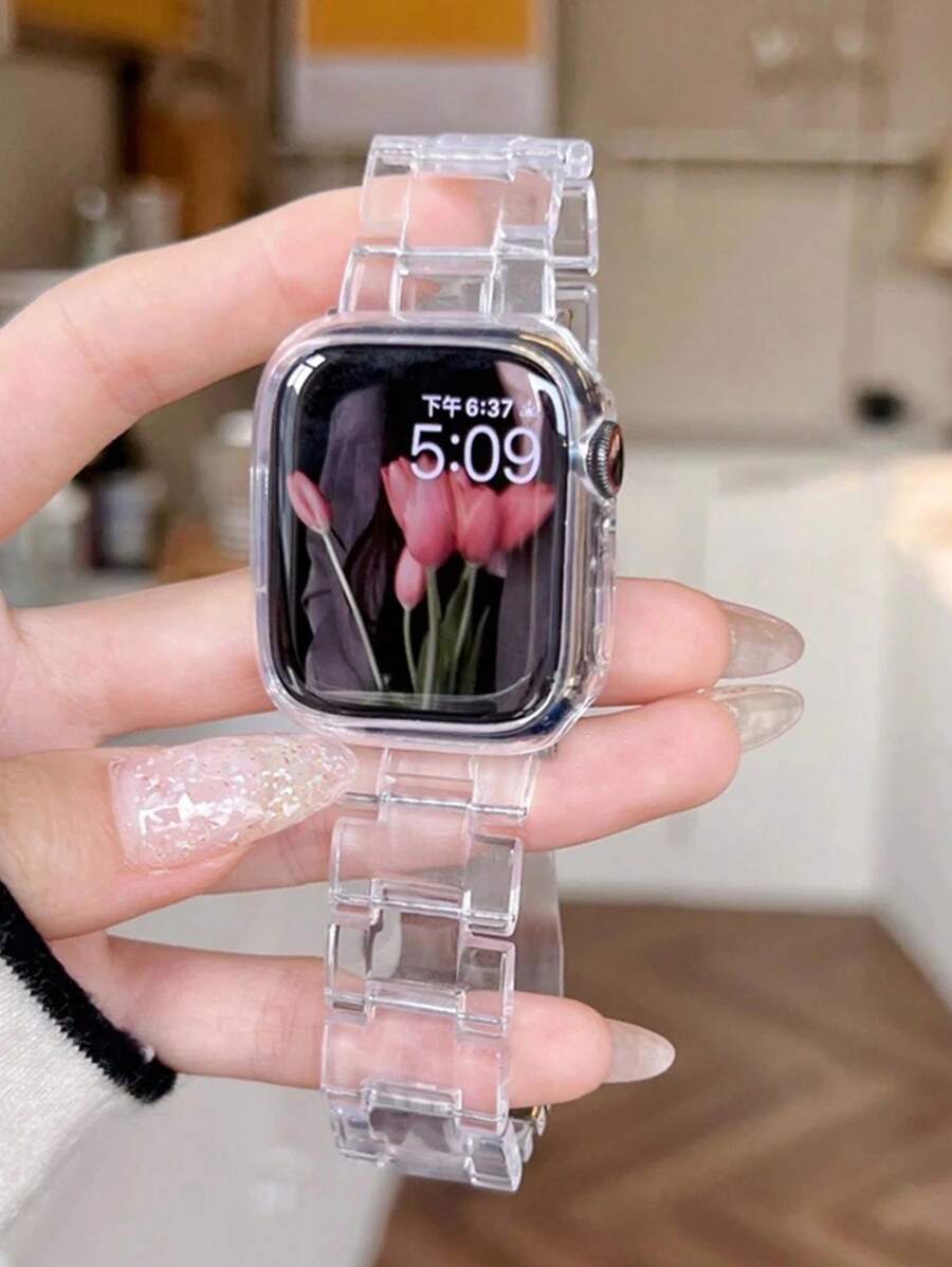 1pc Translucent Watch Strap Plus 1pc Hollow Out Pc Protective Case ...