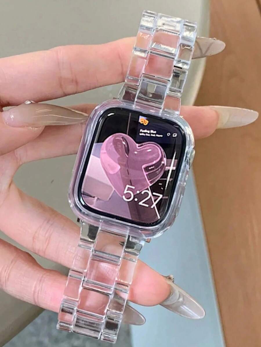 1pc Translucent Watch Strap Plus 1pc Hollow Out Pc Protective Case ...