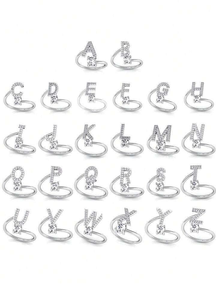 1pcs Initial Letter Ring for Women Girls 925 Sterling Silver Stackable ...