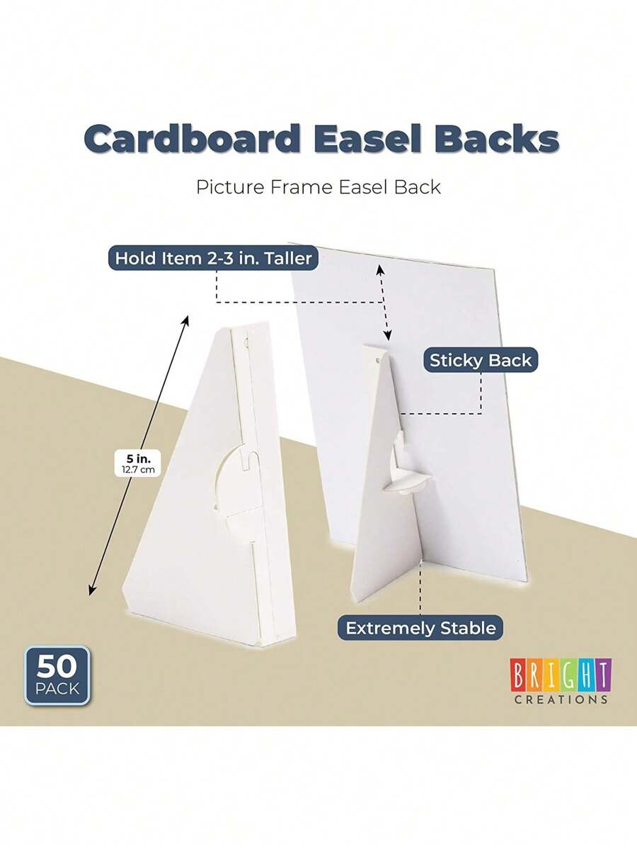 50-Pack Self-Stick 5 in Cardboard Easel Backs, Picture Frame and Art ...