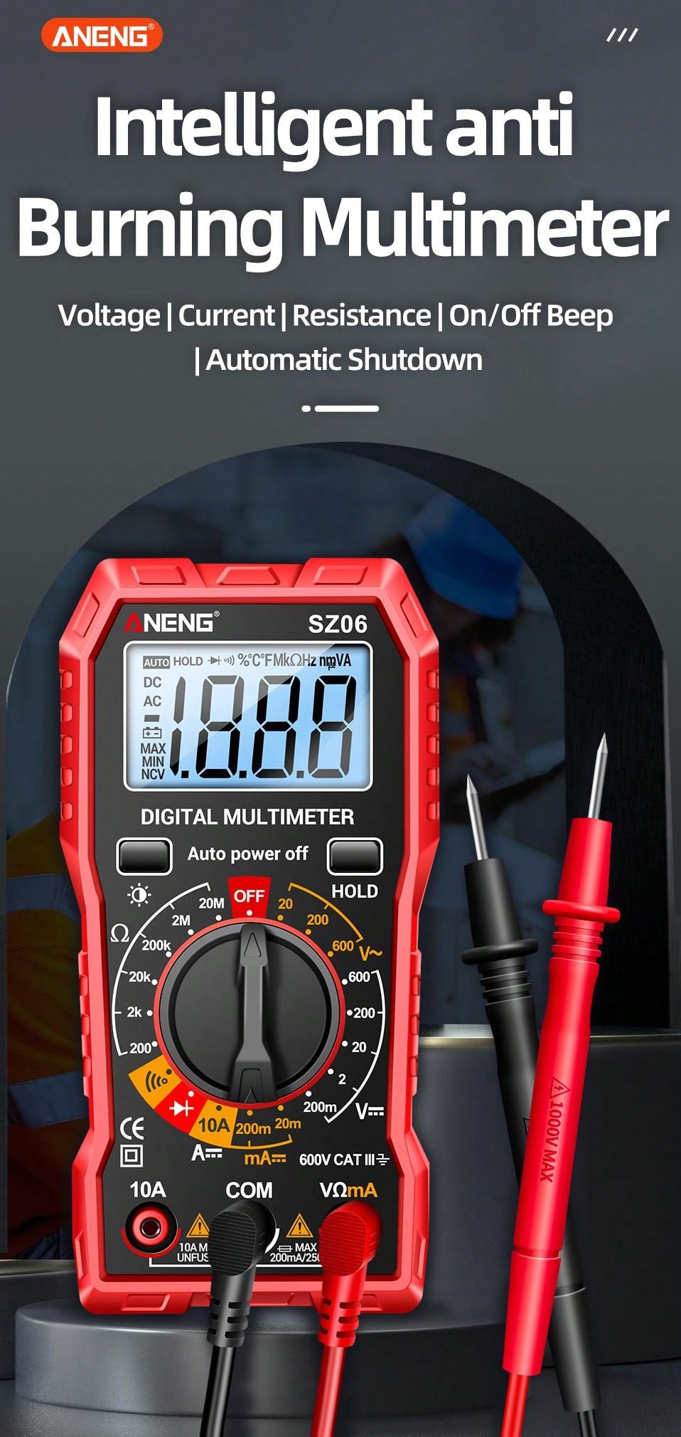 ANENG SZ06 2000 Count Smart Digital Multimeter AC/DC Voltage Meter DC ...