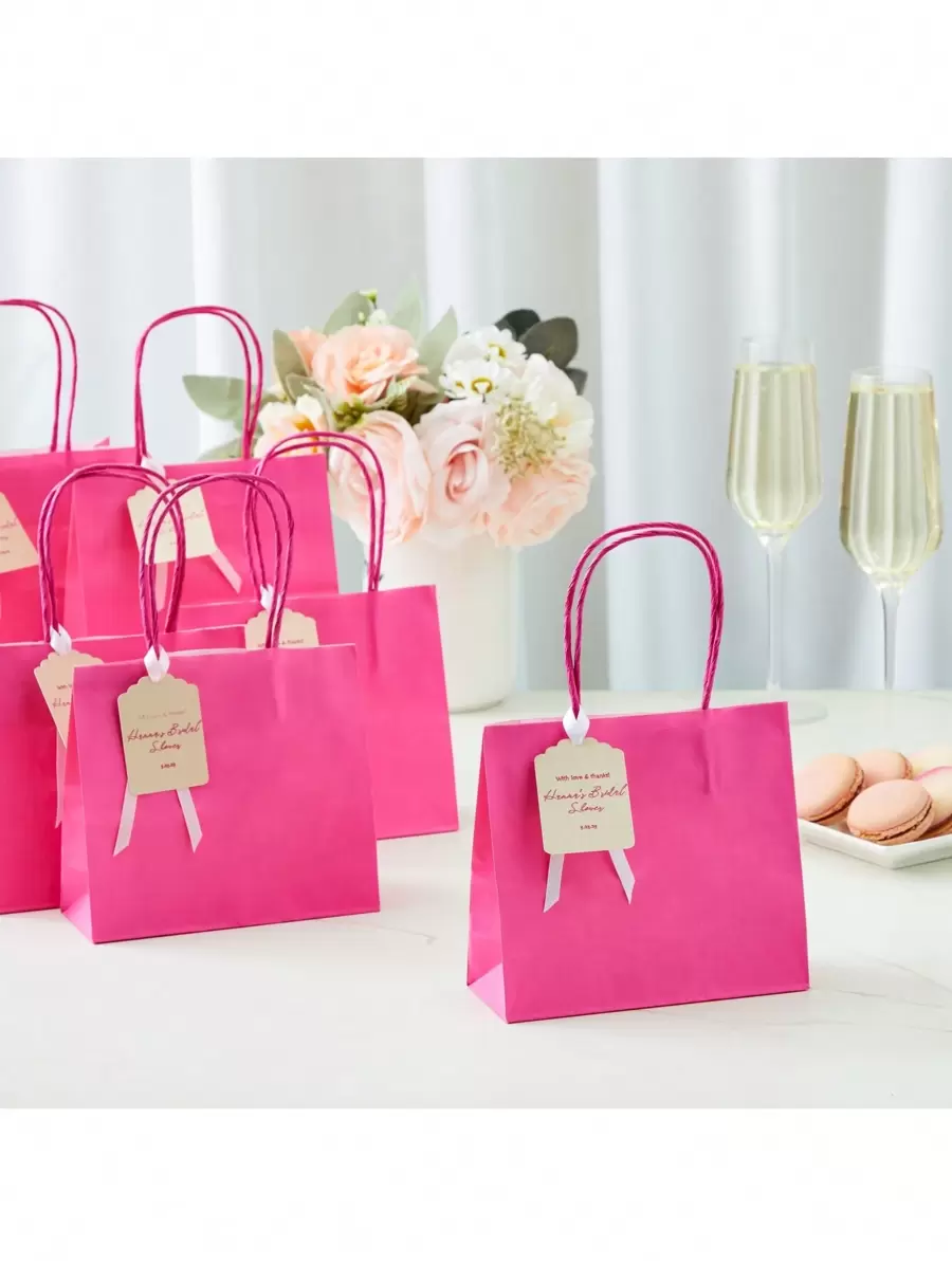50 Pack Mini Pink Gift Bags With Handles, Bulk Kraft Party Favor Bags ...