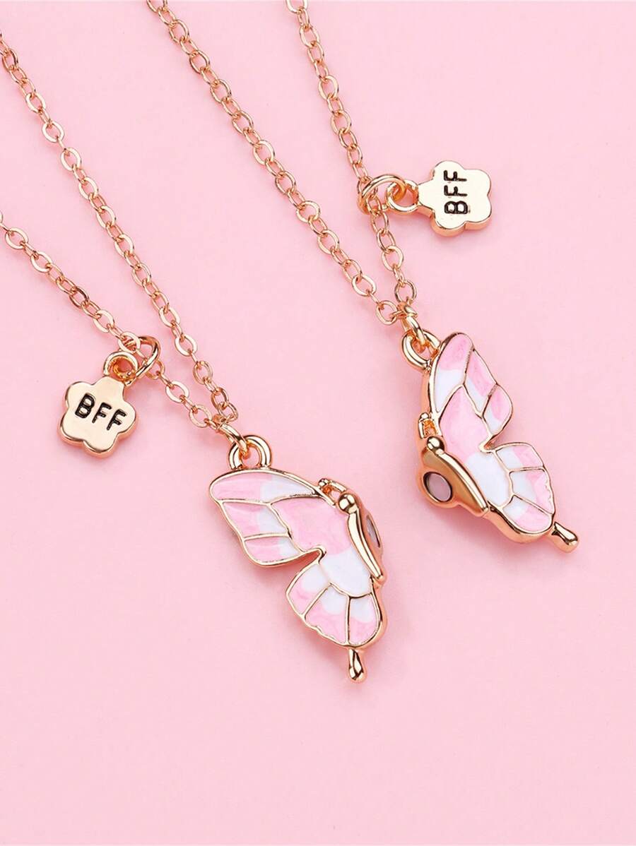 2pcs Fashionable Best Friends Necklaces Set With Cartoon Butterfly ...