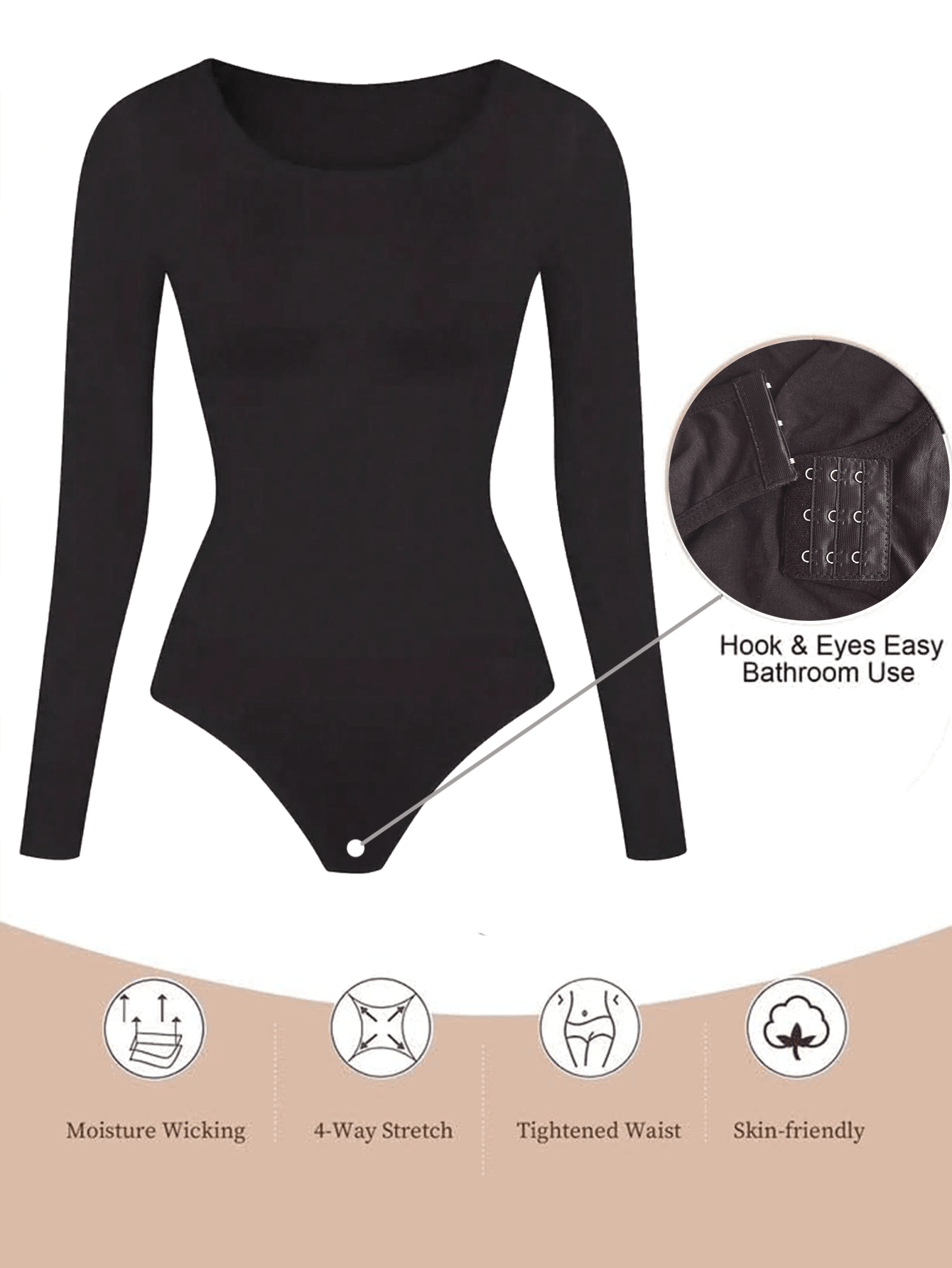 Tummy Control Butt Lift One-piece Long Sleeve Round Neck Women's ...
