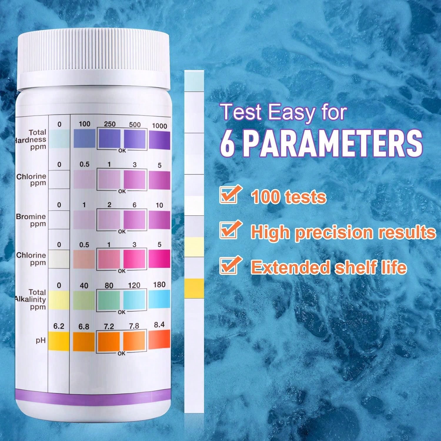 100pcs/bottle 6-in-1 Swimming Pool & Spa Test Strips, Hot Tub Testing ...