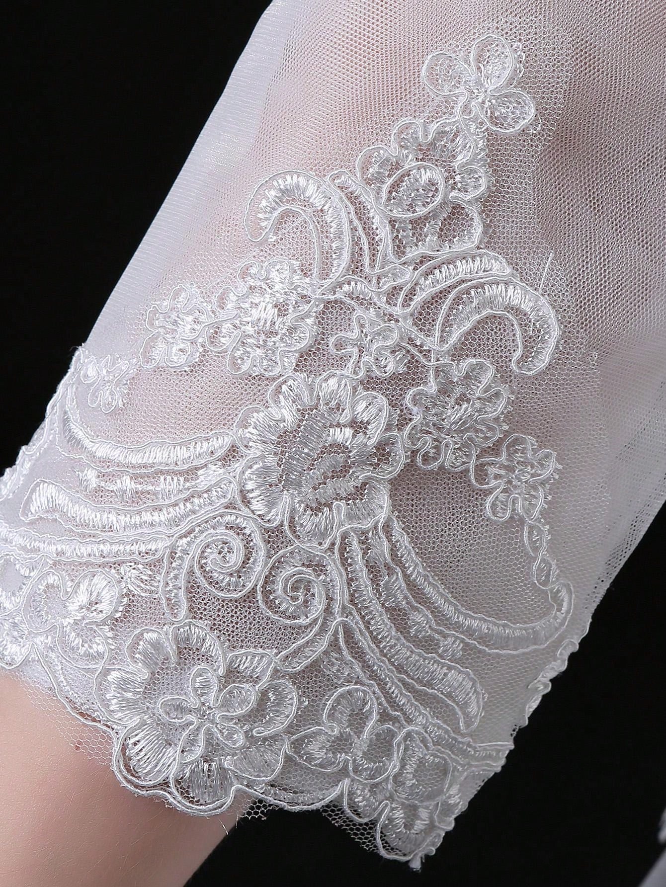 1pc Women's Elegant Long Sleeve Embroidered Wedding Dress Bridal Tulle ...