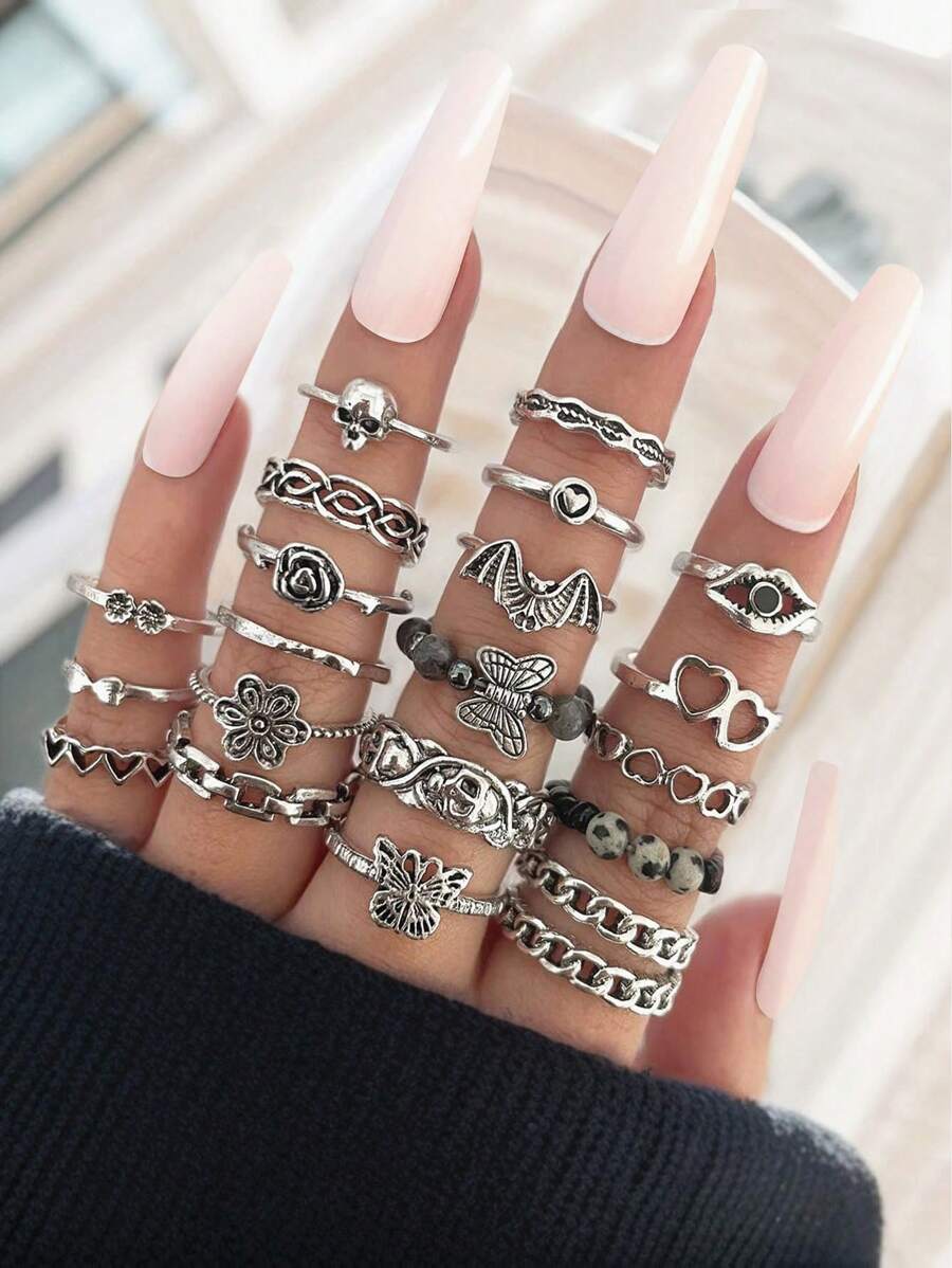 21pcs/Set Punk-Goth Yin Yang, Eight Trigrams, Butterfly, Snake, Heart ...