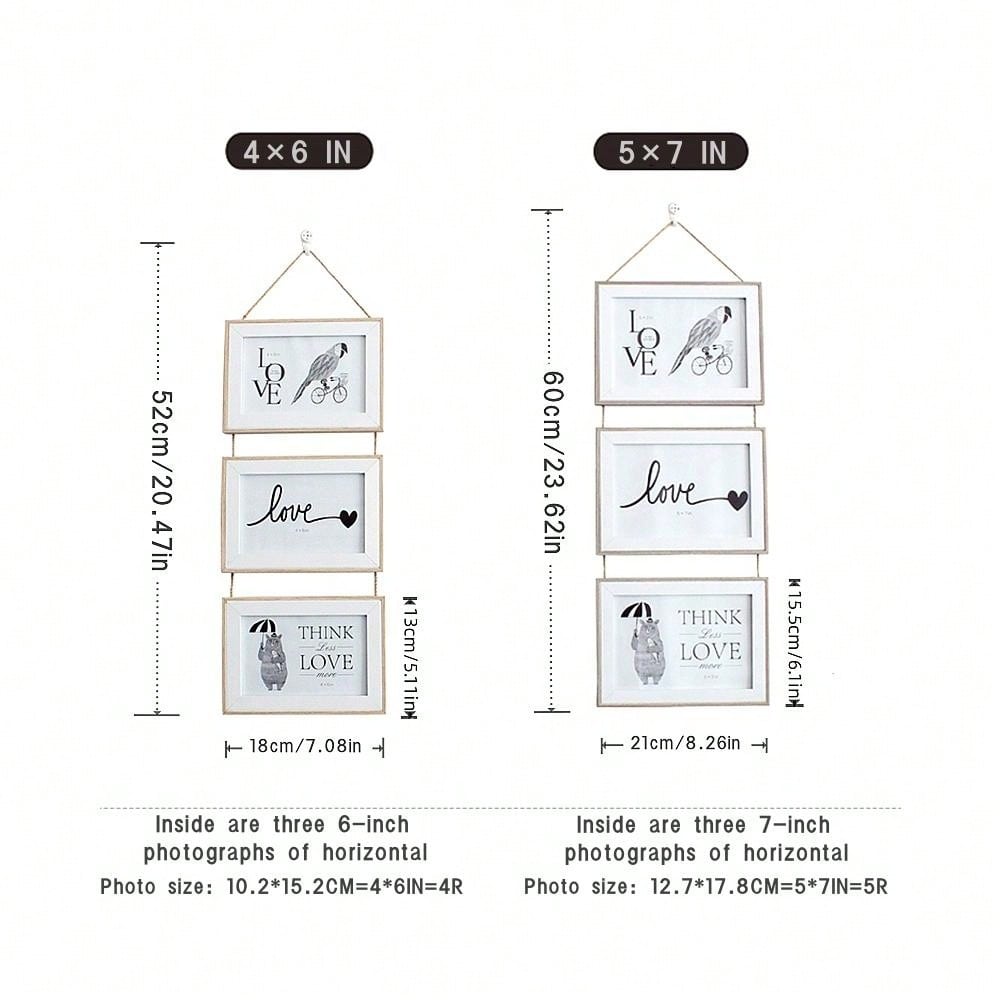 1pc Triple Hanging Photo Frame Landscape Multiple Photos Picture Frames ...
