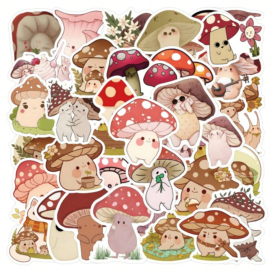 60PCS Cute Cartoon Mushroom Stickers Cottagecore Stickers Mushrooms ...