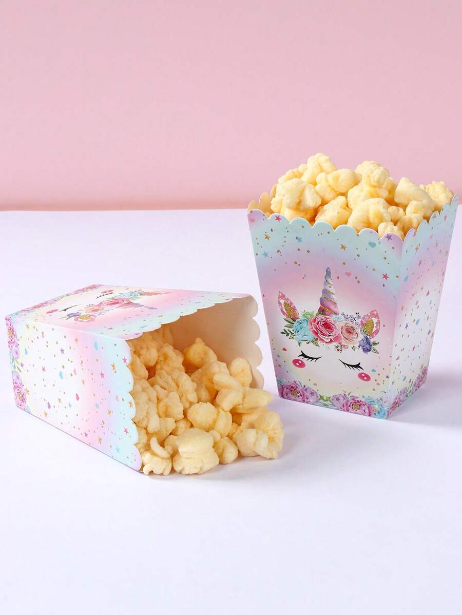 8pcs Pink Unicorn Style Food Box, French Fries Box, Popcorn Cups ...